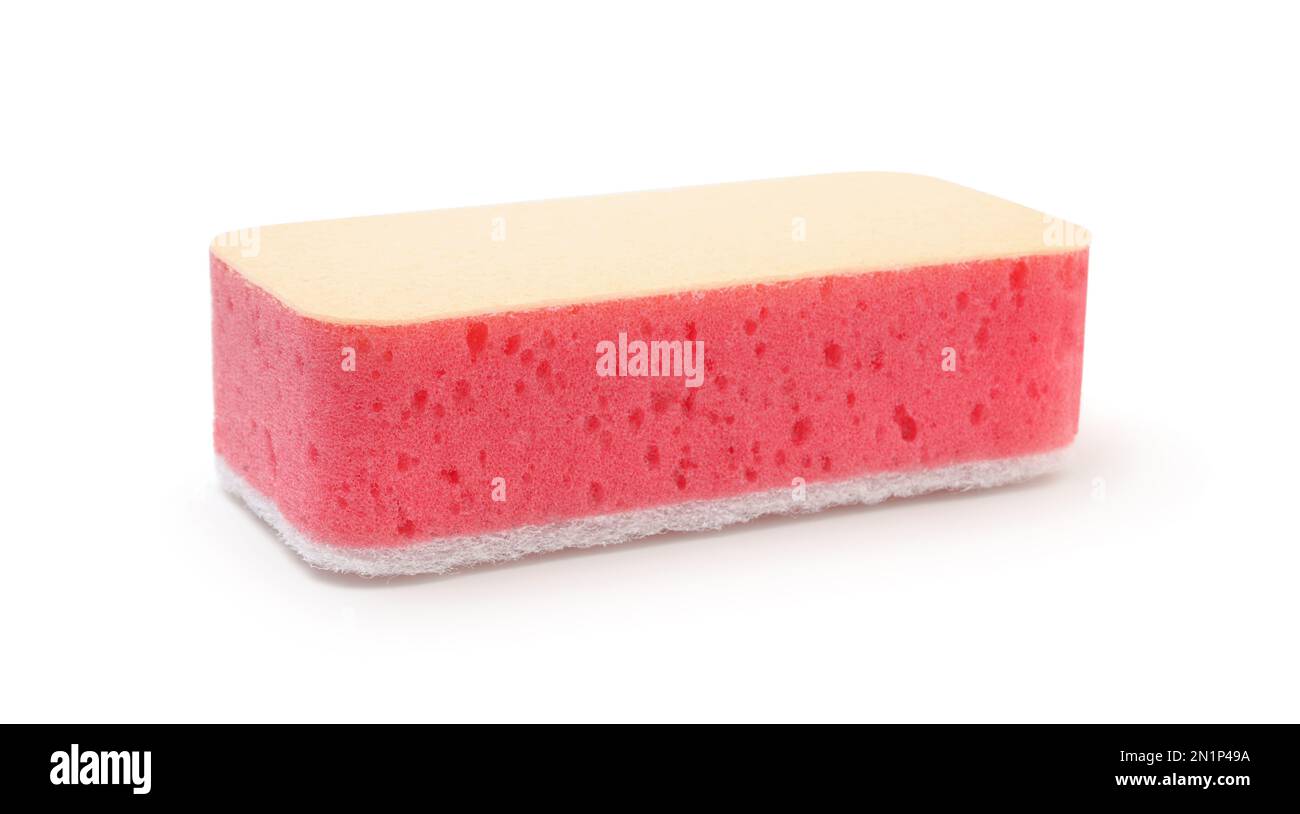 New red bath sponge isolated on white. Side view Stock Photo - Alamy