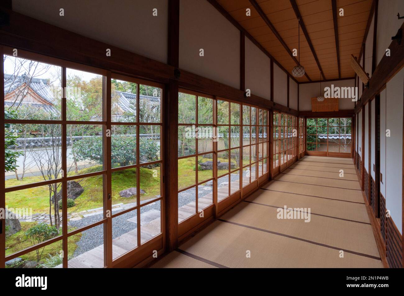 A tatami-floored walkway beside the engawa porch connects rooms at ...