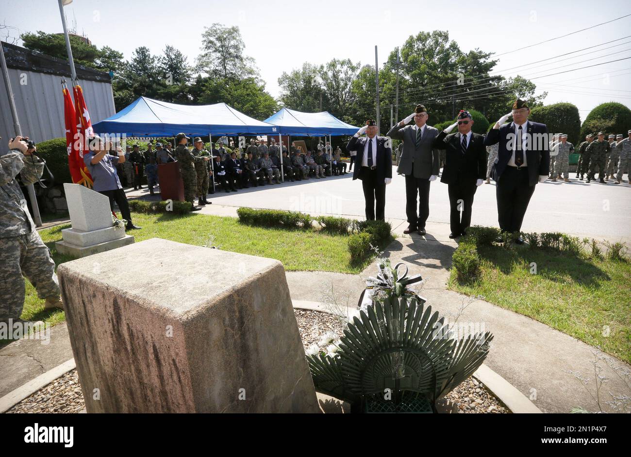 U.S. Army veterans salute during the 39th Barrett-Bonifas memorial ...