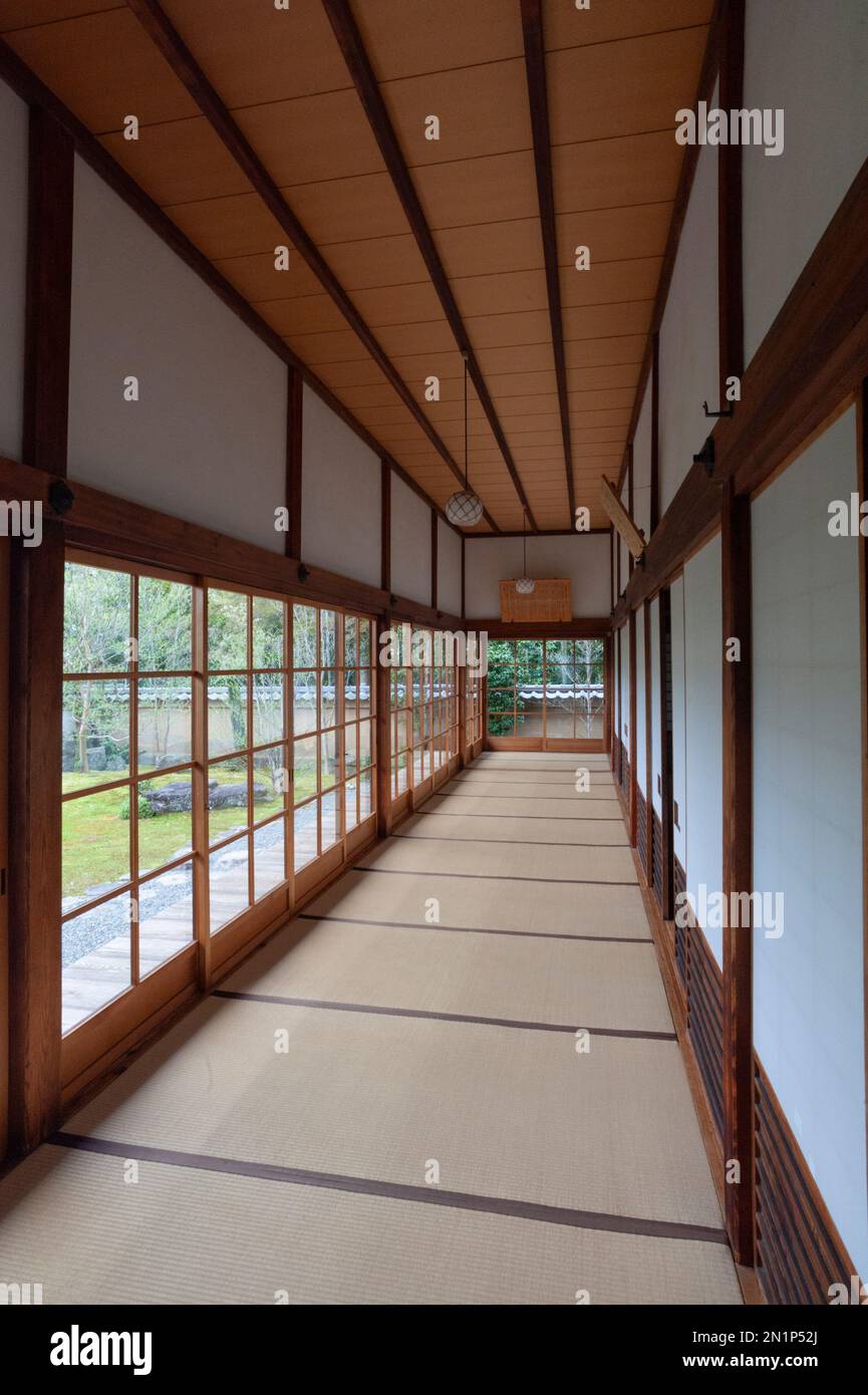 A tatami-floored walkway beside the engawa porch connects rooms at ...