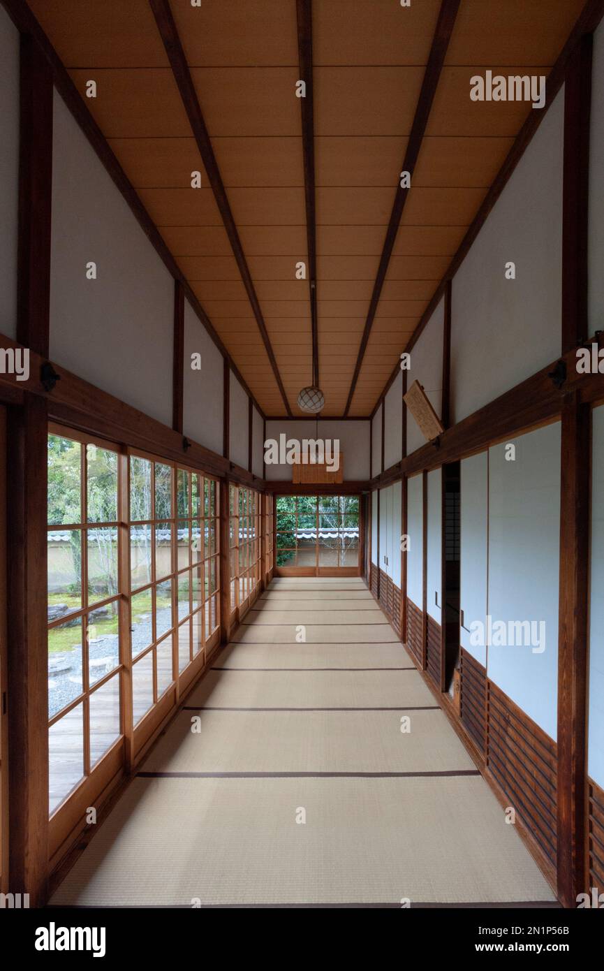 A tatami-floored walkway beside the engawa porch connects rooms at ...
