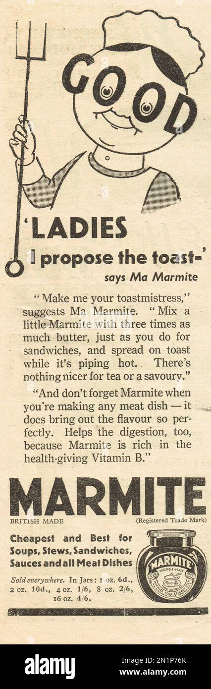 Vintage 1933 advert for Marmite with Ma Marmite the toastmistress ...