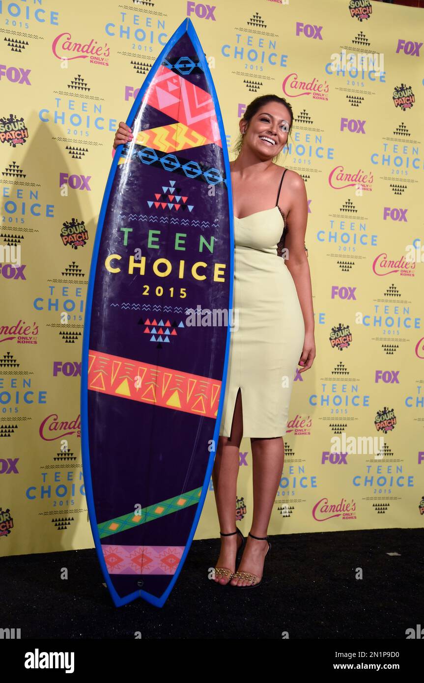 Bethany Mota, winner of the award for choice web star: female, poses in ...