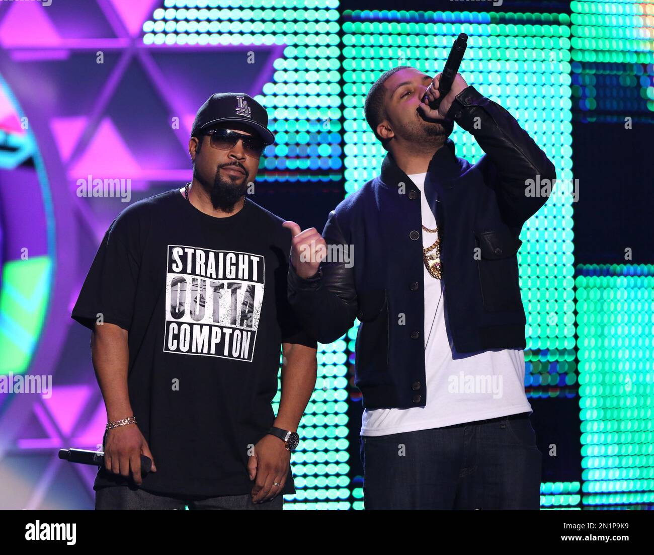 Ice Cube, left, and son O'Shea Jackson Jr. appear onstage at the Teen ...