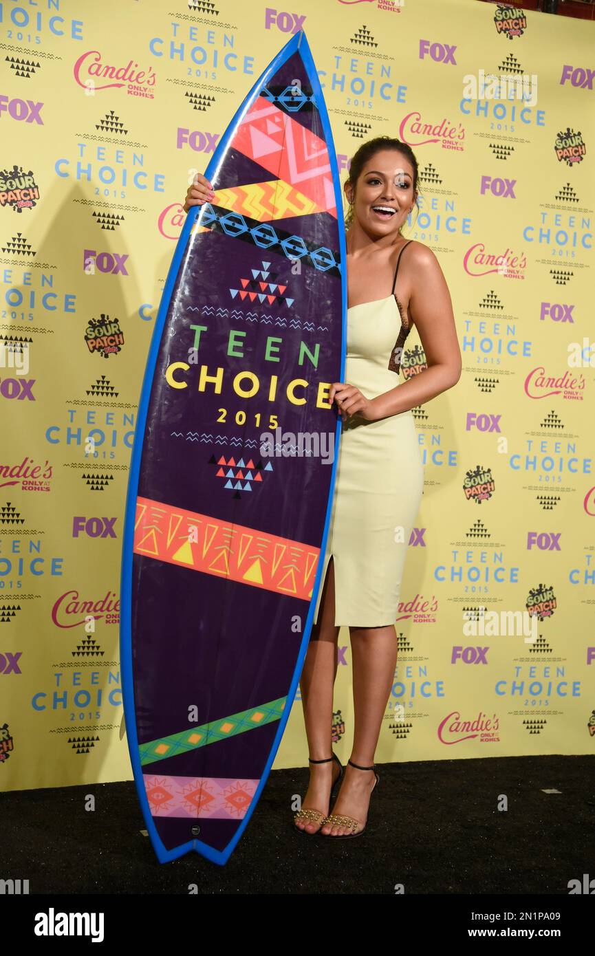 Bethany Mota, winner of the award for choice web star: female, poses in ...