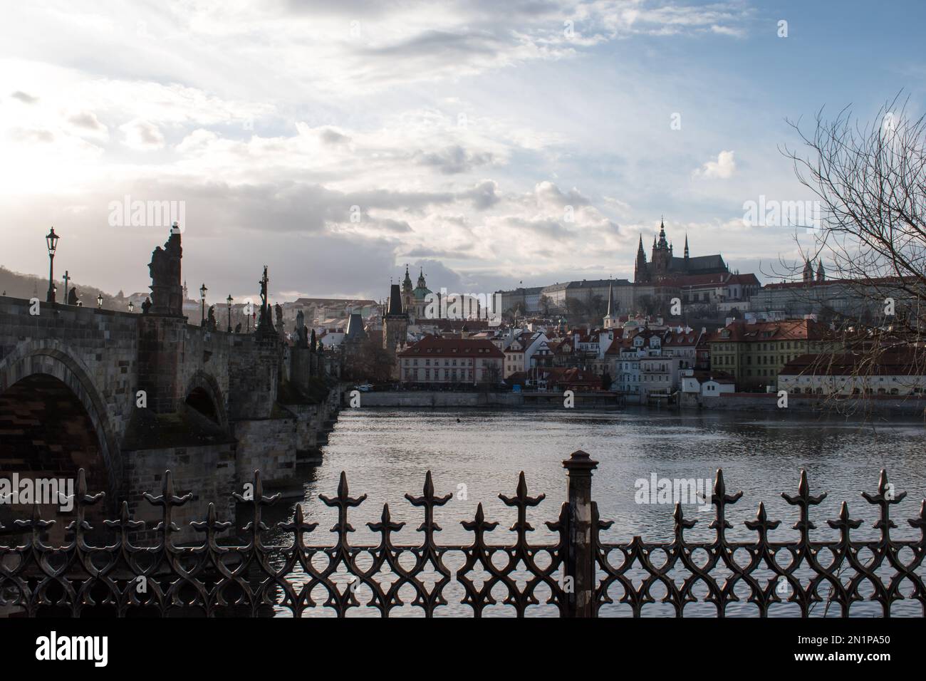 Charles Bridge with its statuette, Lesser Town Bridge Tower and the ...
