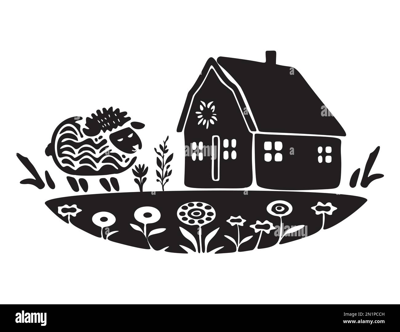Cute rustic barn motif in homestead vintage style. Vector illustration ...