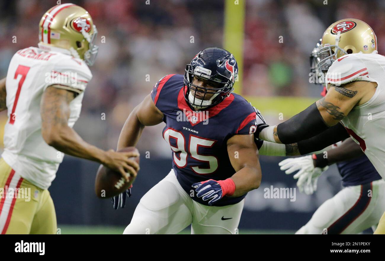 Houston Texans' Christian Covington (95) pressures San Francisco 49ers ...