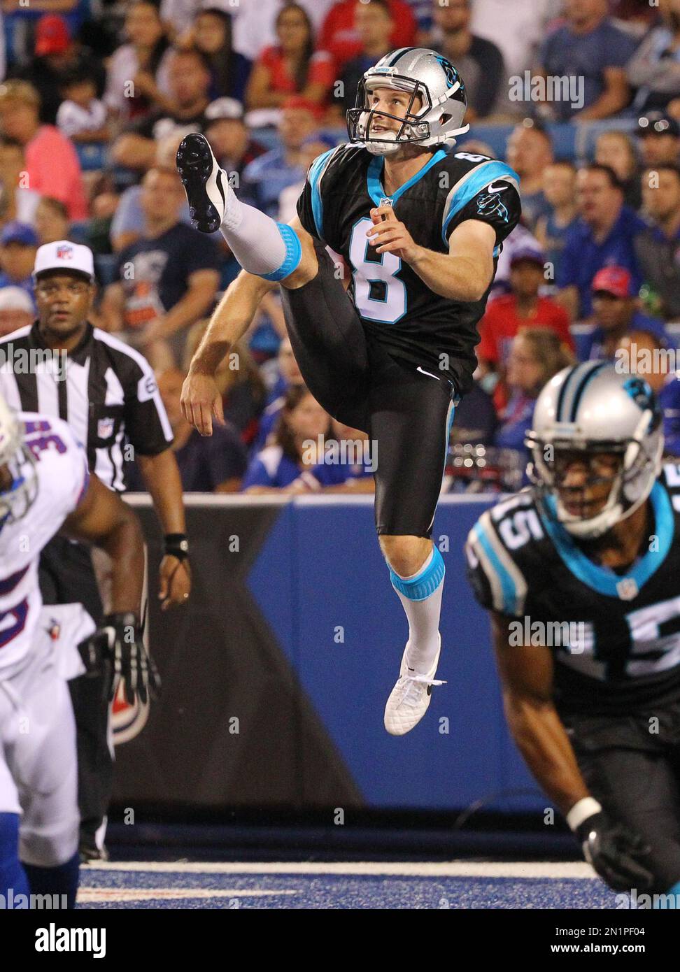 Carolina Panthers punter Brad Nortman kicks from the end zone during ...