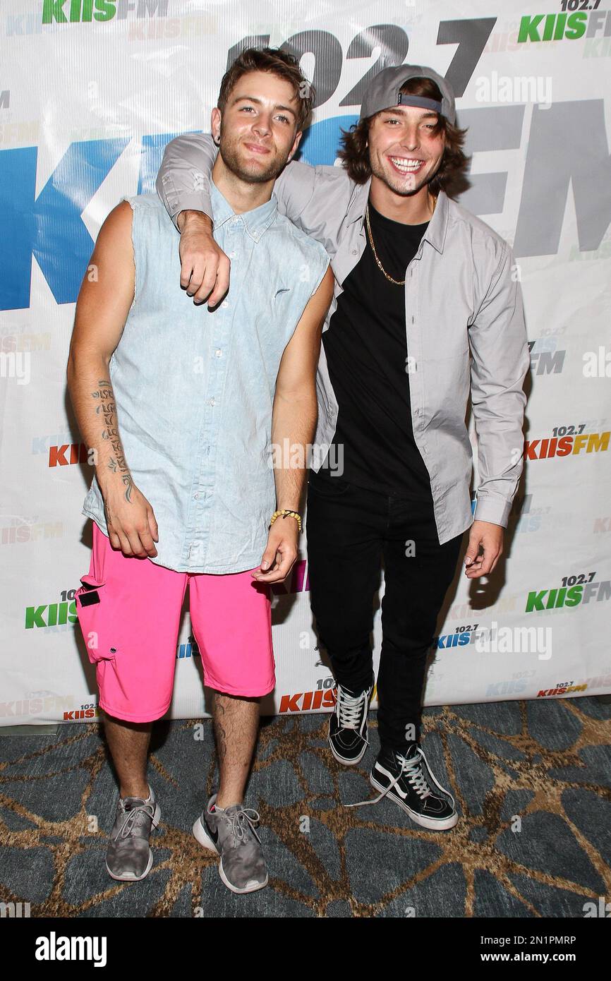 Drew Chadwick, left, and Wesley Stromberg of Emblem3 attend the 102.7 ...