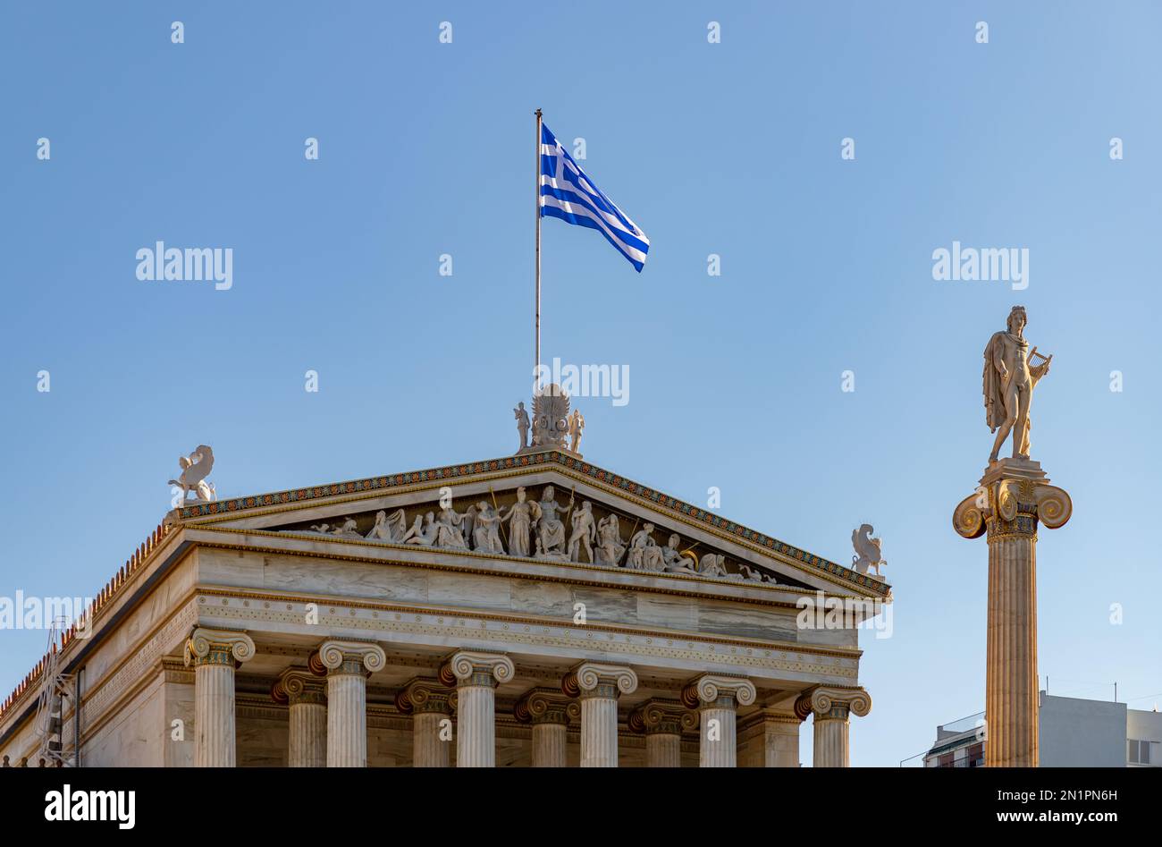 A picture of the Academy of Athens., with the Apollo Column on the ...
