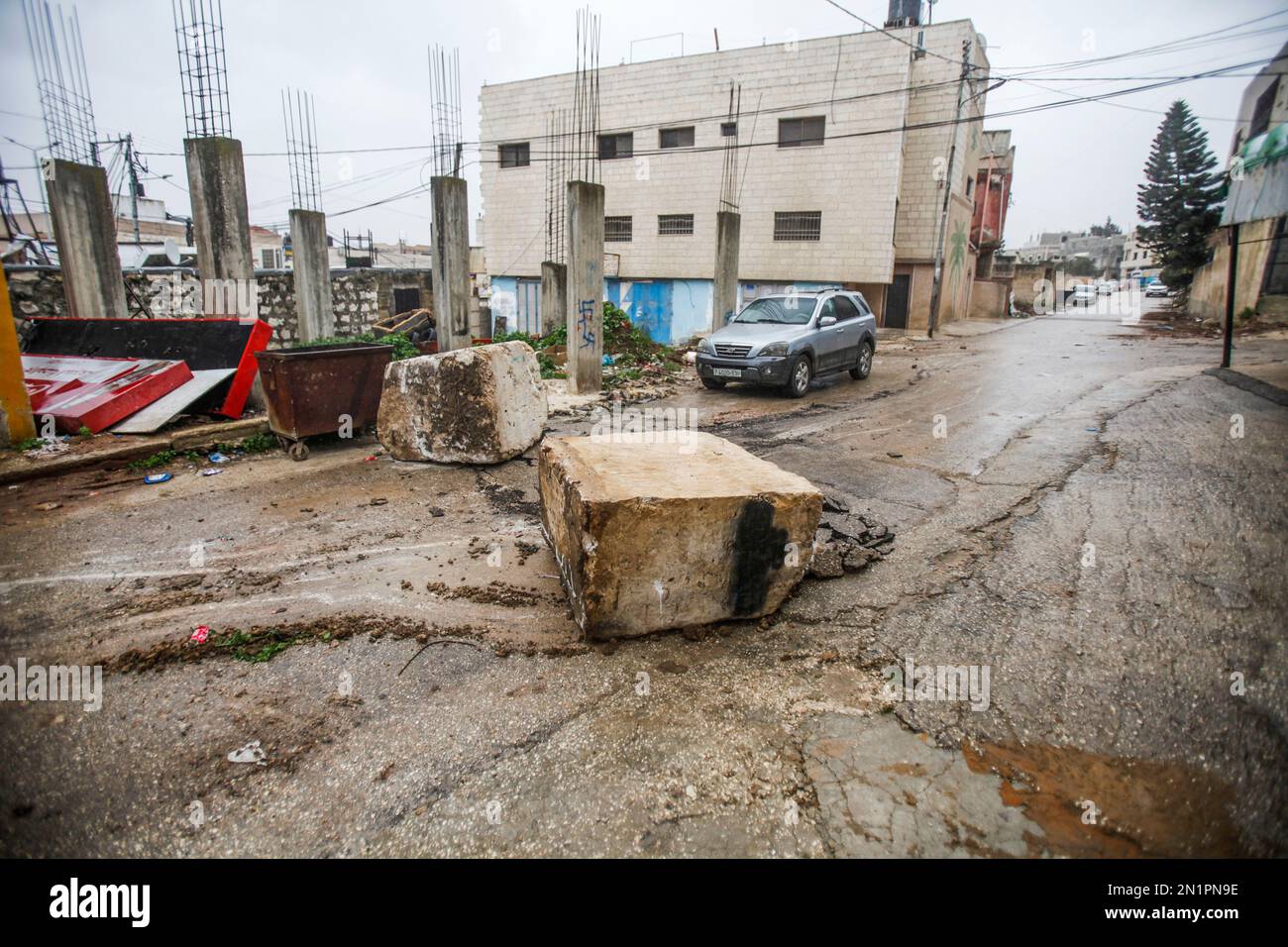 Nablus, Palestine. 06th Feb, 2023. A view of stone barriers in the ...