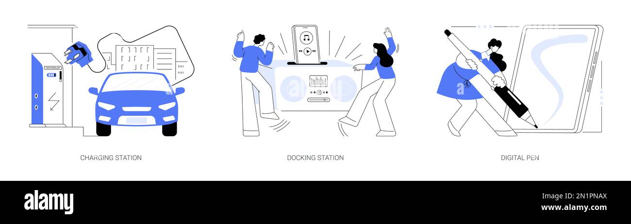 Electronic device use and charge abstract concept vector illustrations ...