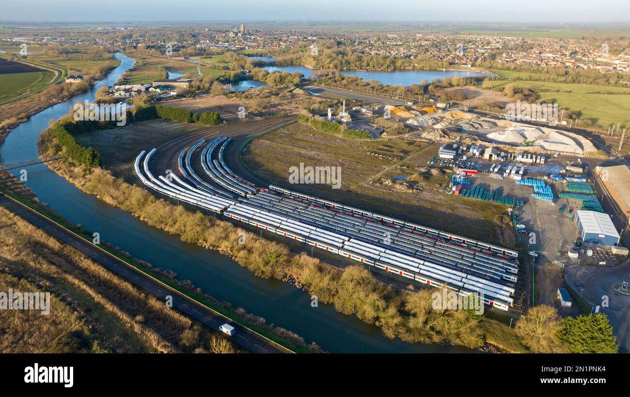 Picture dated February 1st shows trains stacked up in sidings in Ely ...