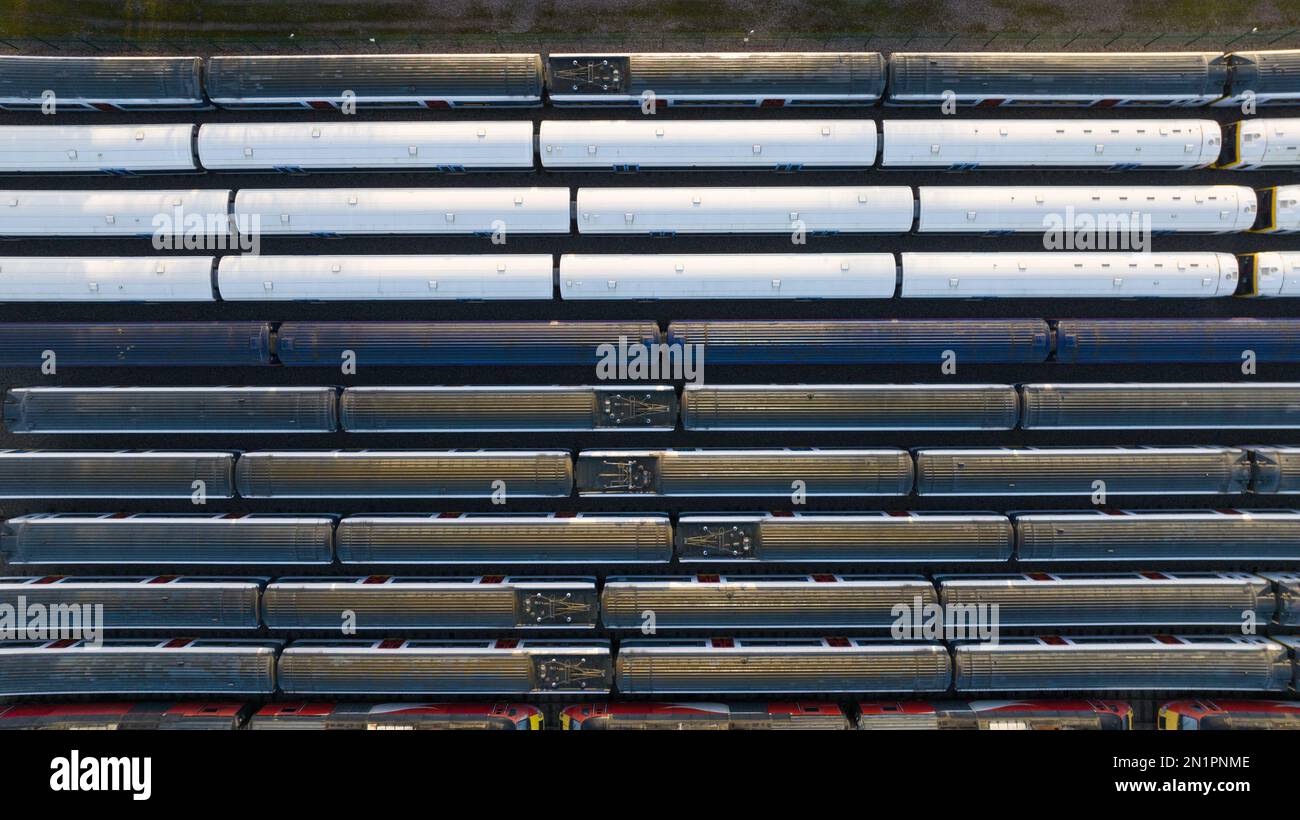 Picture dated February 1st shows trains stacked up in sidings in Ely ...