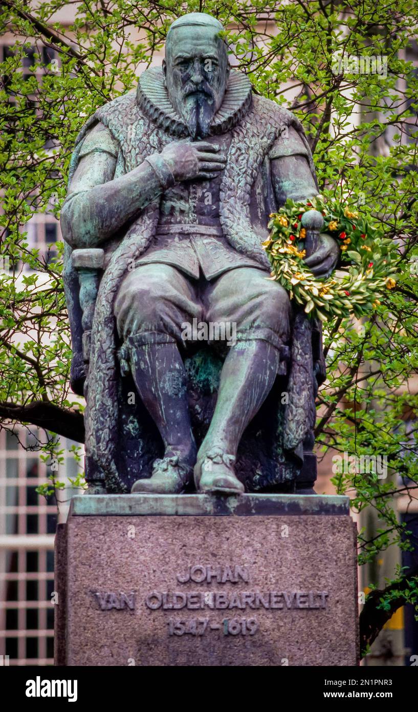 The Netherlands, The Hague. Statue of Johan van Oldenbarnevelt, a Dutch ...