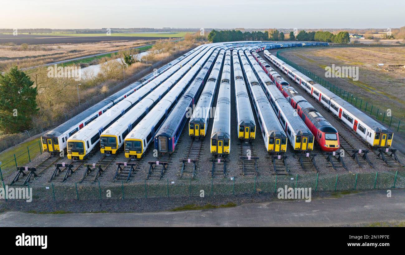 Picture dated February 1st shows trains stacked up in sidings in Ely ...