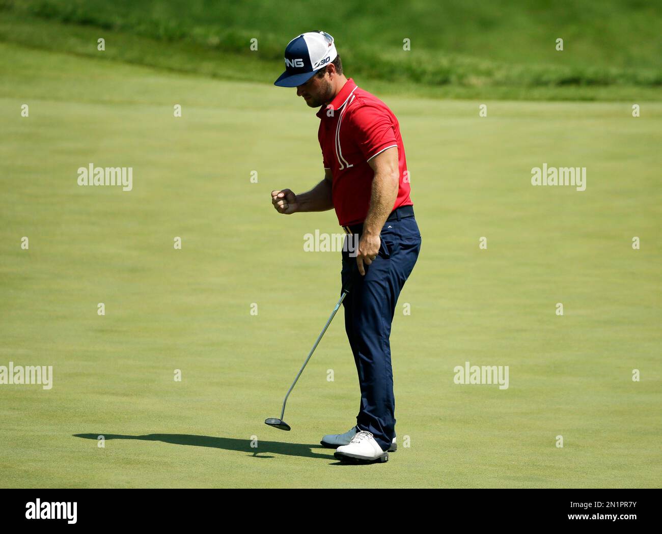 David Lingmerth, of Sweden, reacts to his birdie on the 18th hole ...