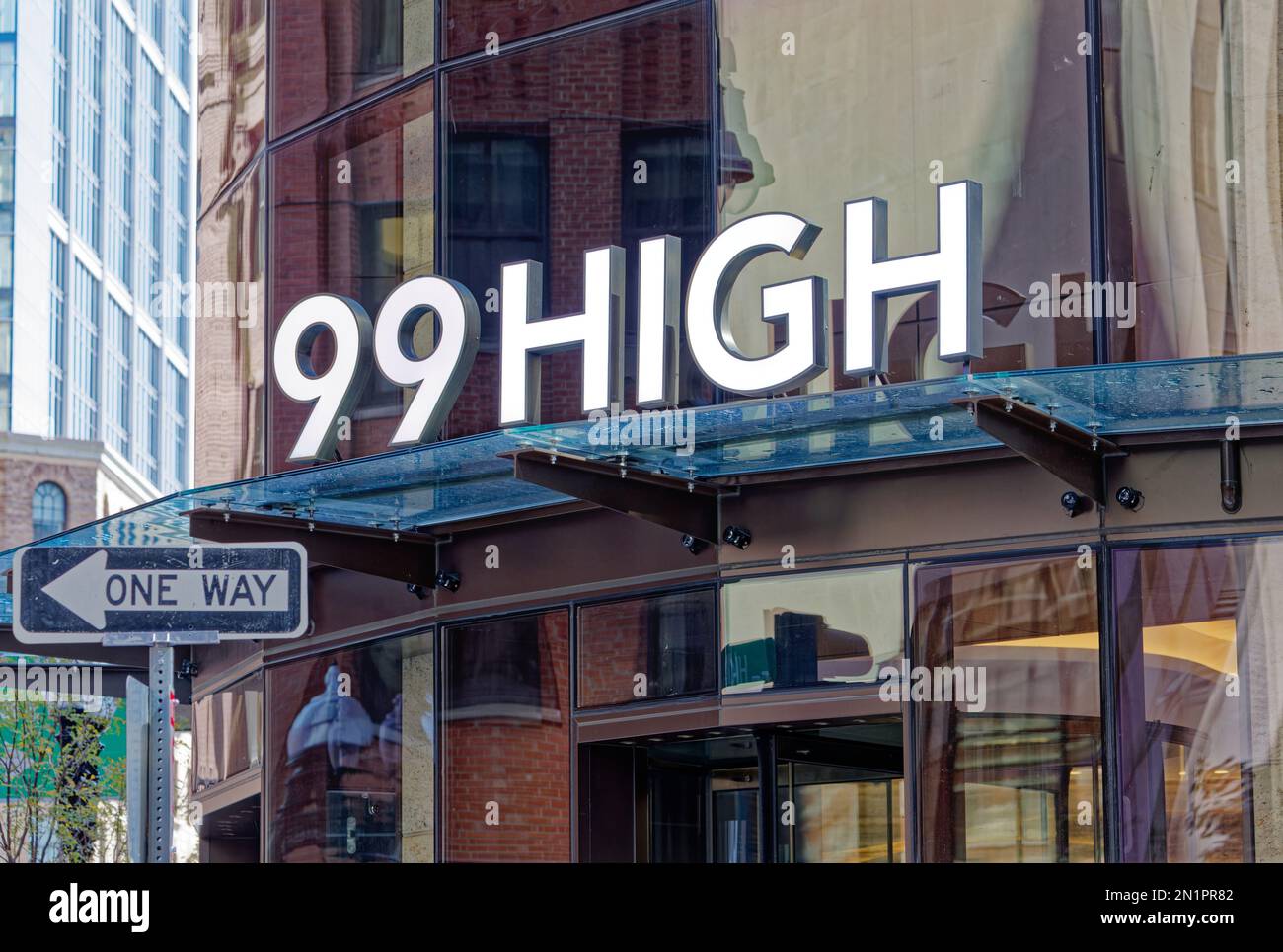 Boston Financial District: 99 High Street, entry signage Stock Photo ...