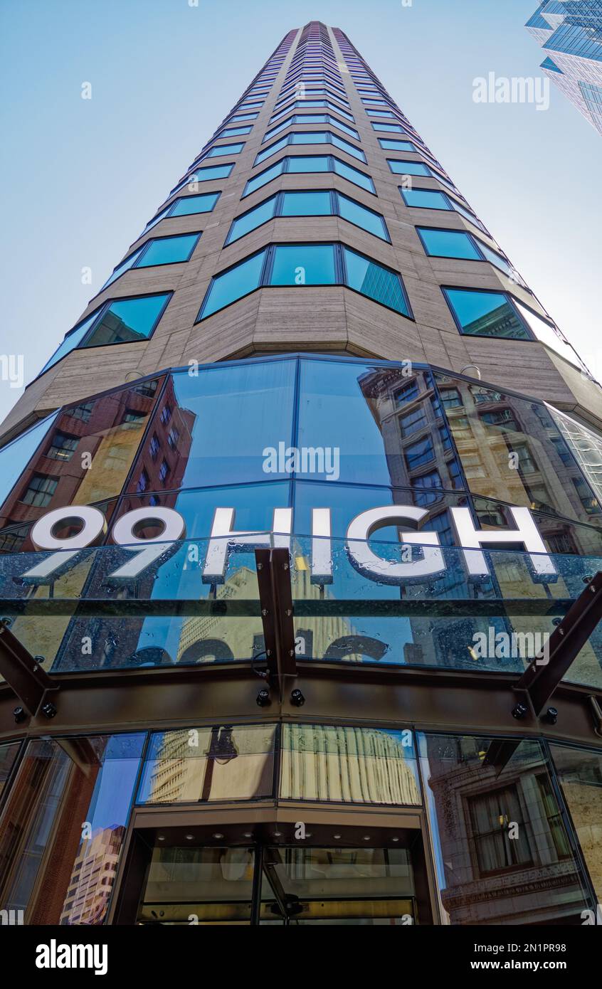Boston Financial District: Looking up one of 99 High Street's ...