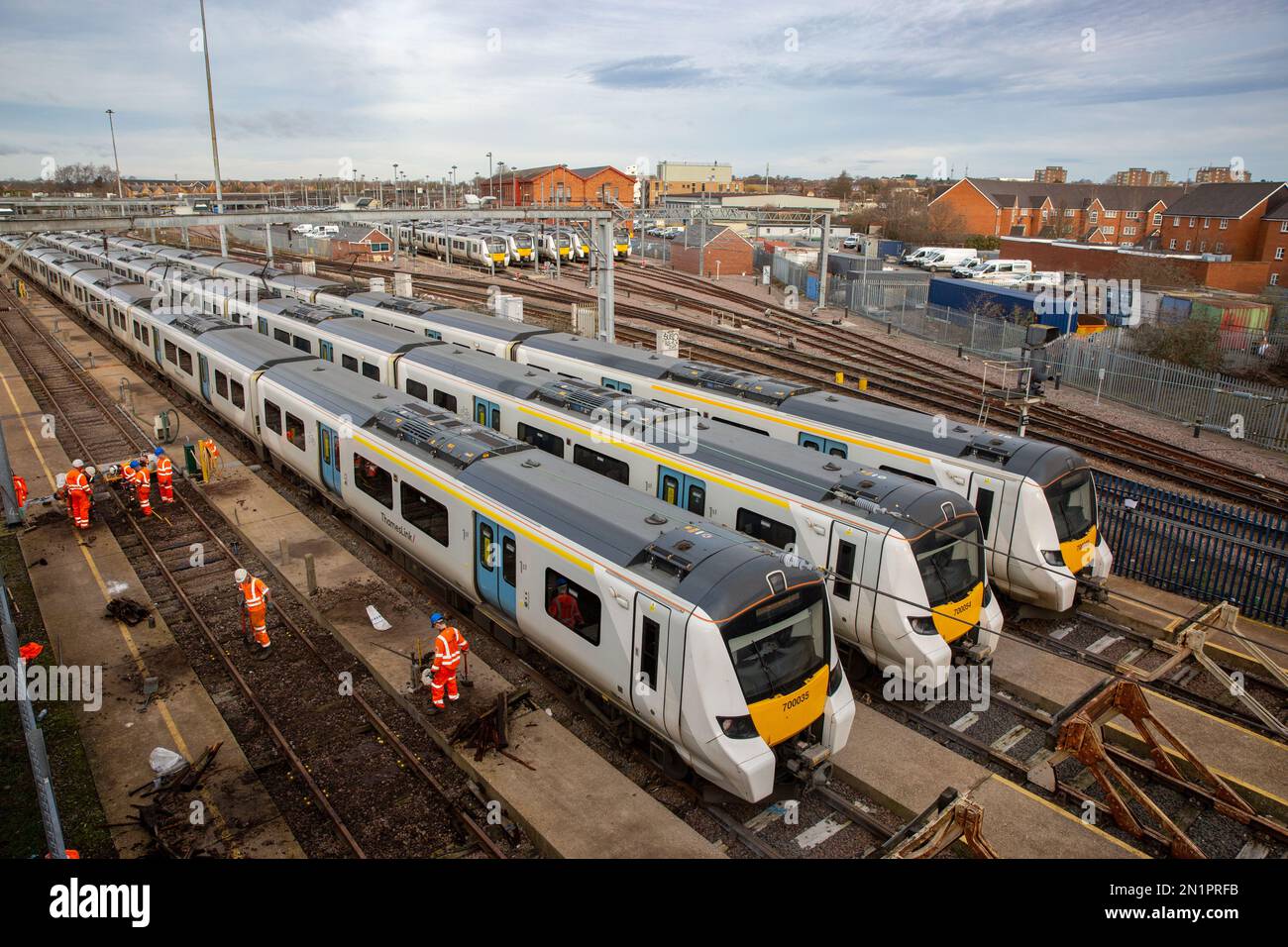 The picture dated February 3 shows Thameslink trains stacked up in ...