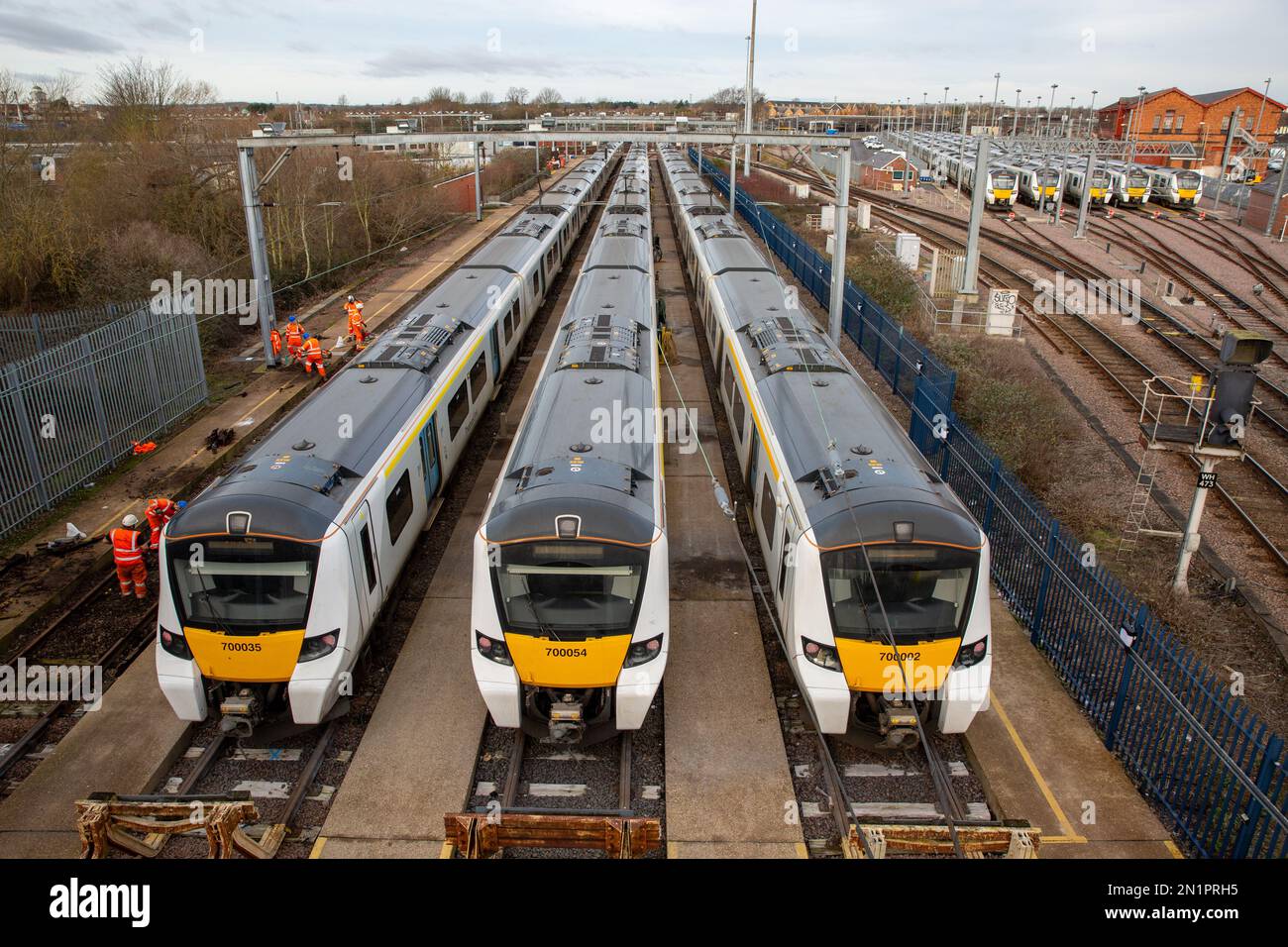 The picture dated February 3 shows Thameslink trains stacked up in ...