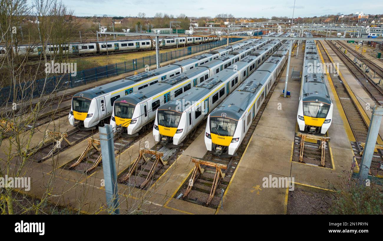 The picture dated February 3 shows Thameslink trains stacked up in ...