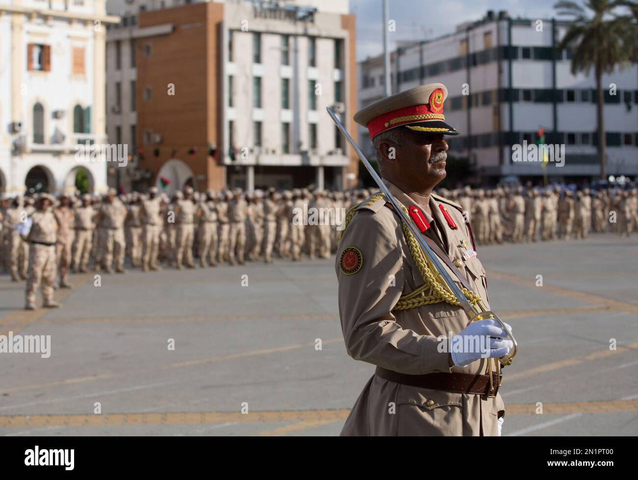 In this Thursday, Aug. 13, 2015 photo, a Libyan Army commander leads a ...