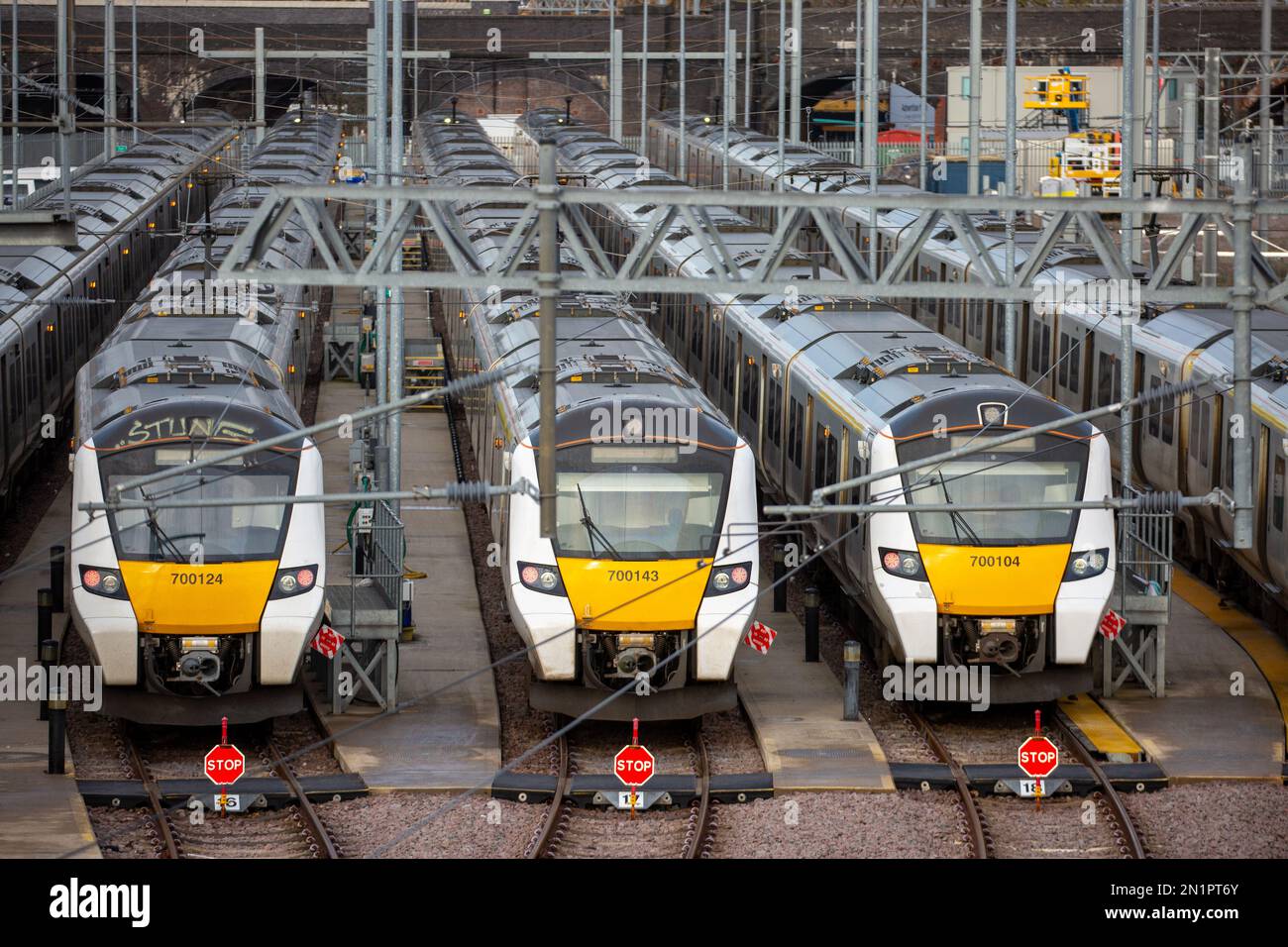The picture dated February 3 shows Thameslink trains stacked up in ...