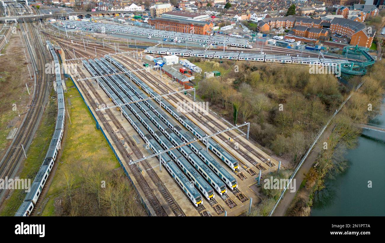 The picture dated February 3 shows Thameslink trains stacked up in ...