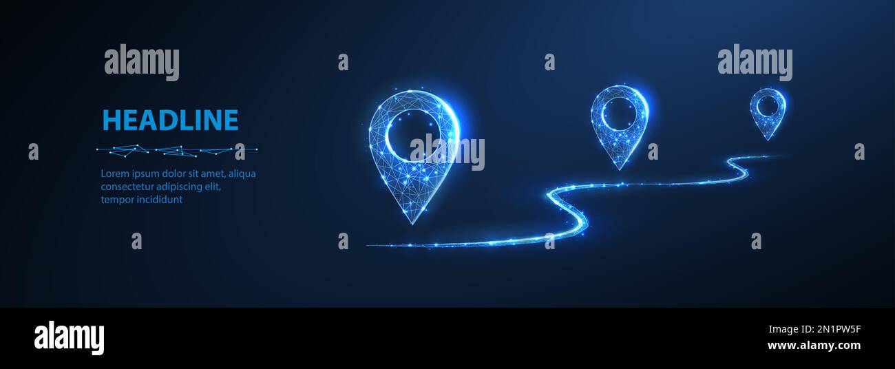 Pins. Abstract three pin icons with line isolated on blue ...