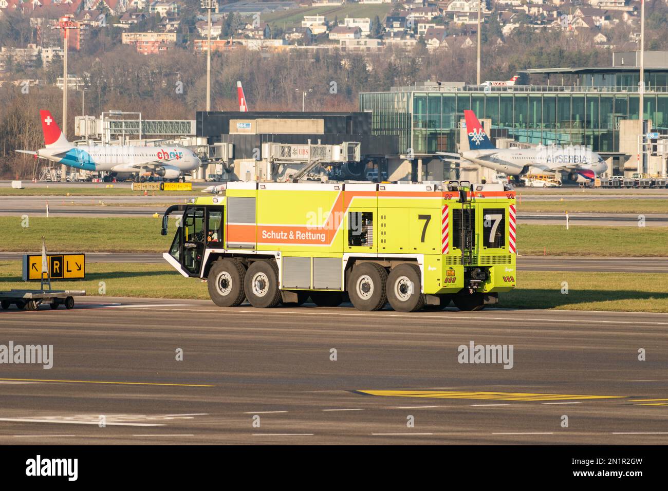 Zurich, Switzerland, January 20,2023 Fire fighter truck is driving ...