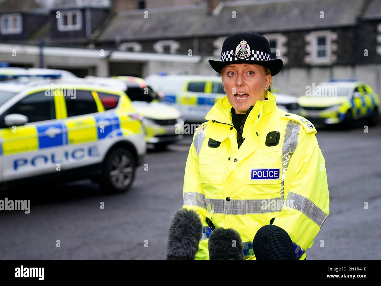 Central Scotland Police Chief Superintendent Catriona Paton speaking to the media outside ...