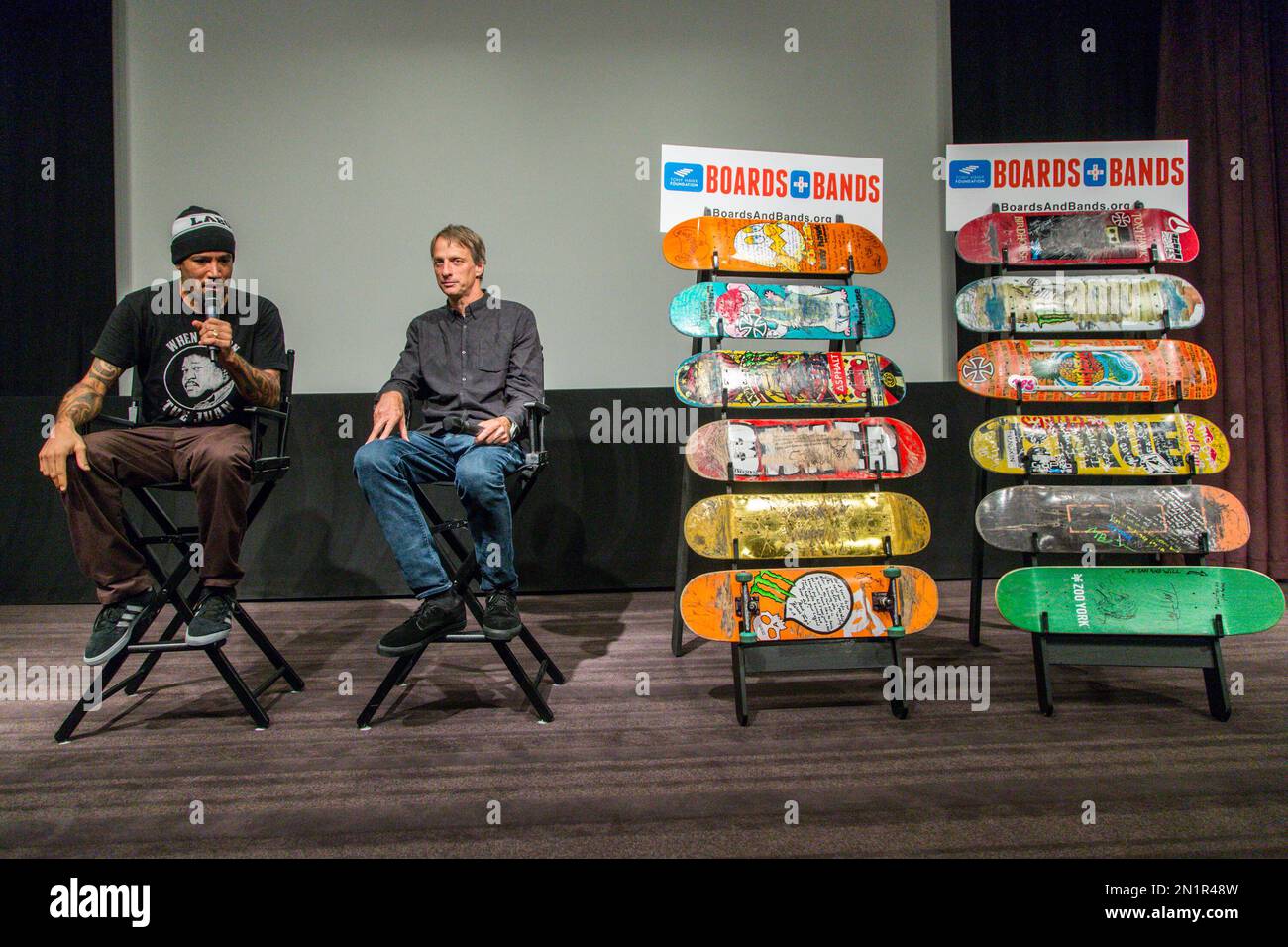 Musician Ben Harper, left, and skateboarder Tony Hawk attend the Boards ...