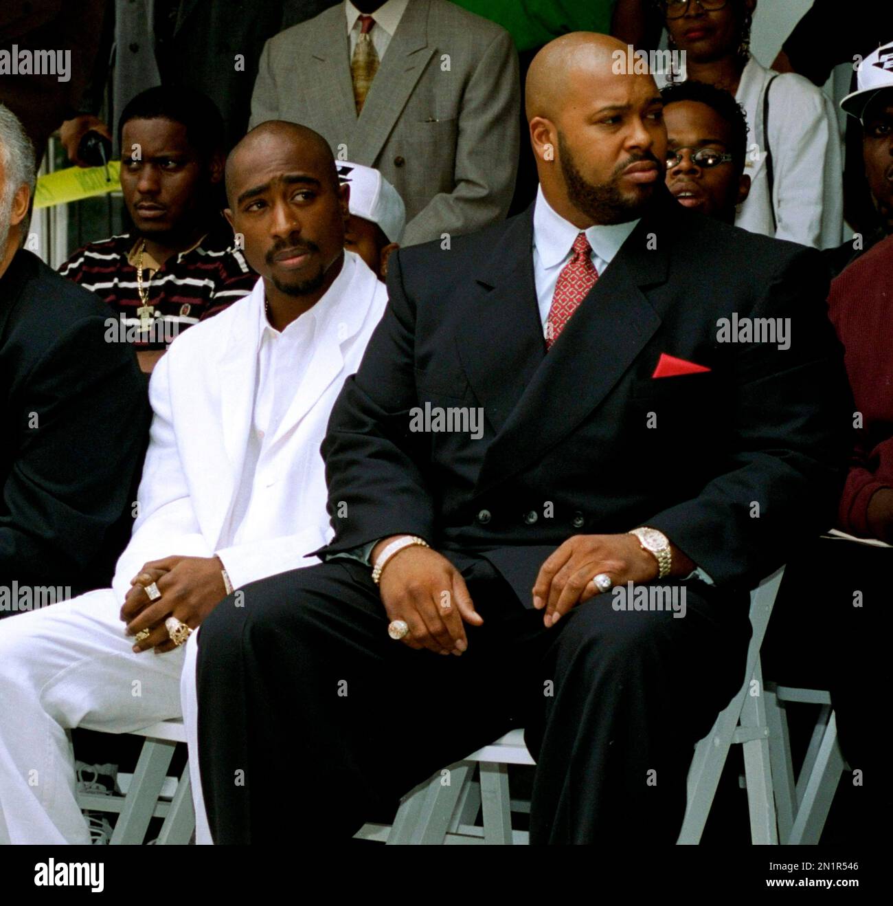 FILE - In this Aug. 15, 1996 file photo, rapper Tupac Shakur, left, and ...