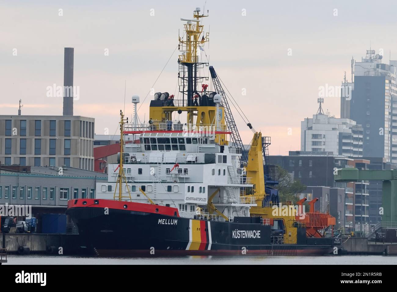 The multi-purpose ship of the German coast guard Mellum lies in the ...