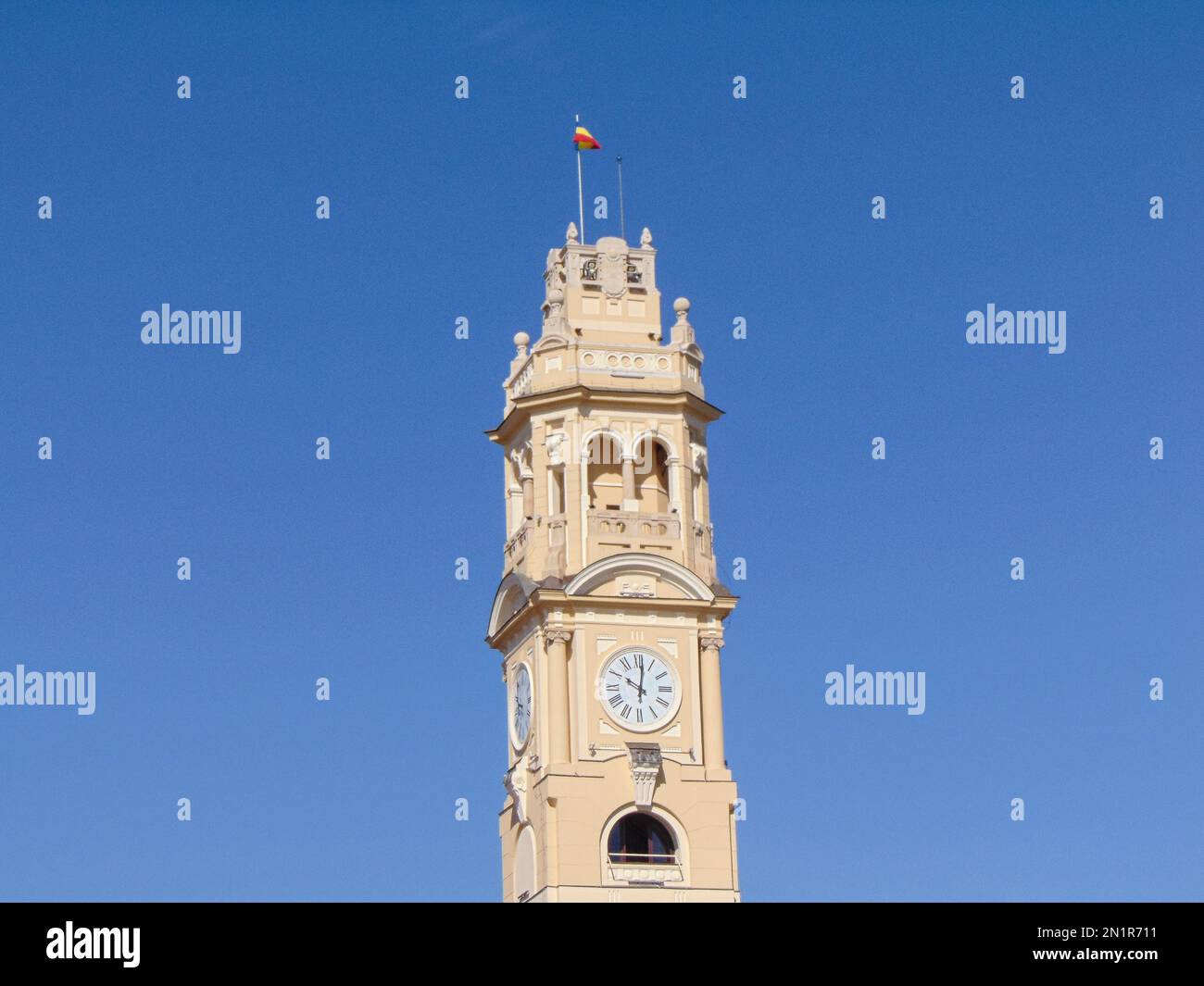 the clock tower of Oradea City Hall Stock Photo - Alamy