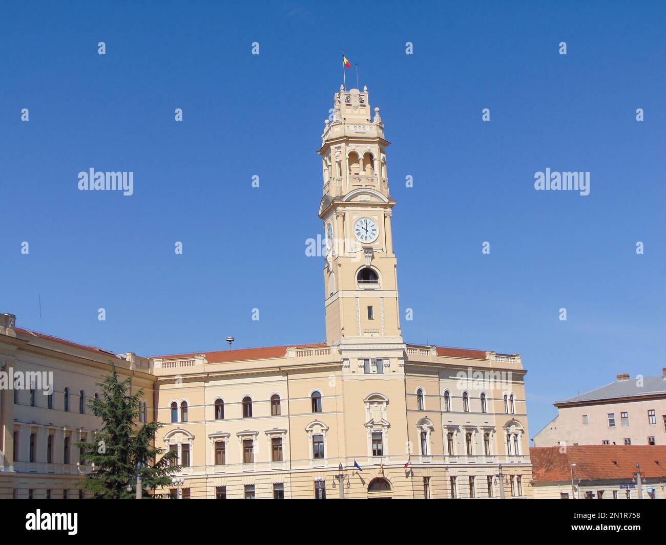 the clock tower of Oradea City Hall Stock Photo - Alamy