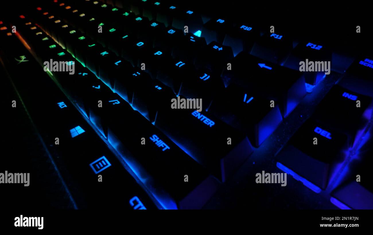 The colorful illuminated computer keyboard - LED-designed hardware Stock Photo - Alamy