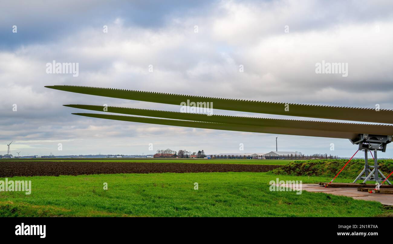Wings for a large wind turbine under construction Stock Photo - Alamy