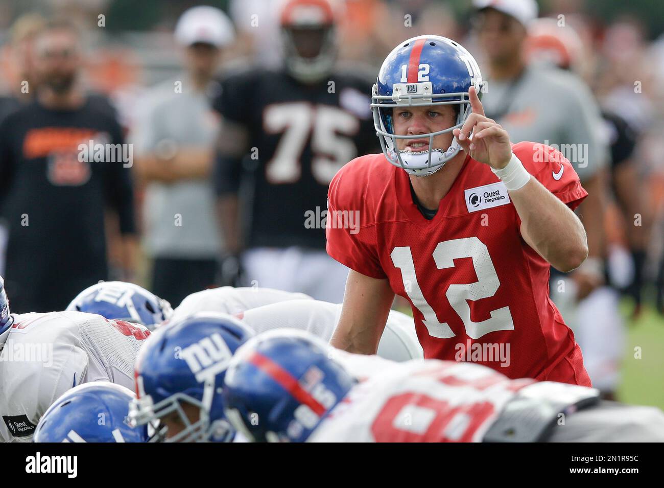 New York Giants quarterback Ryan Nassib signals to his teammates during ...