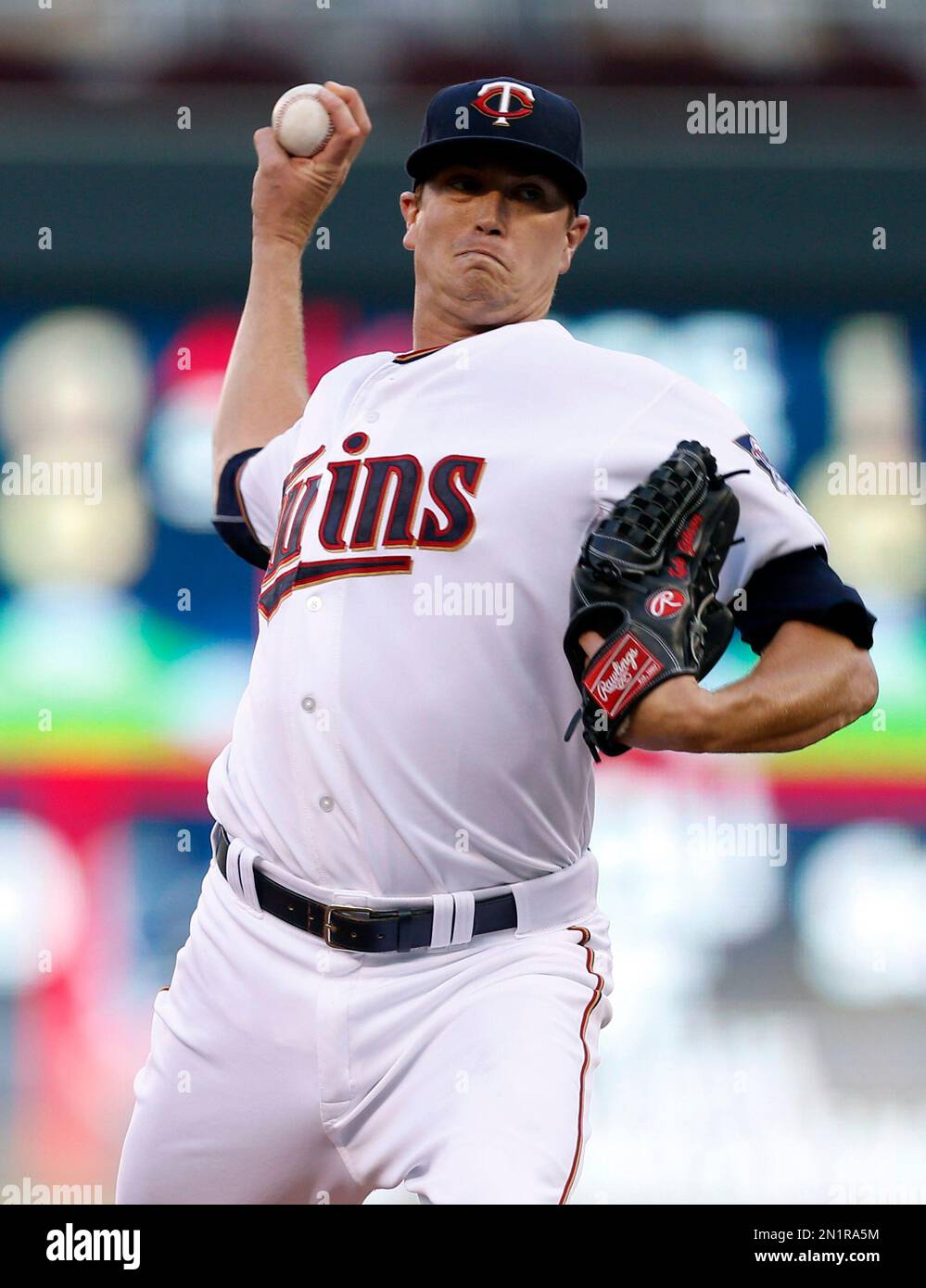 Minnesota Twins pitcher Kyle Gibson throws against the Texas Rangers in ...
