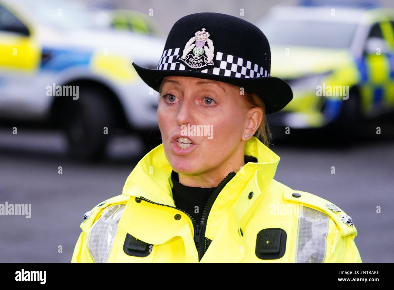 Central Scotland Police Chief Superintendent Catriona Paton speaking to the media outside ...