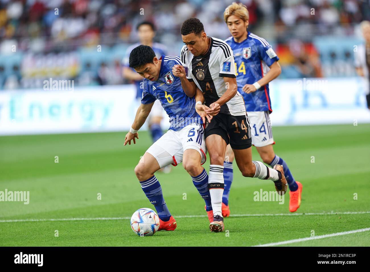 AR-RAJJAN, QATAR - NOVEMBER 23: Wataru Endo, Jamal Musiala during the ...
