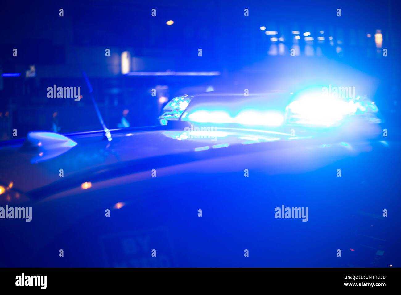 Police car with bluelight in operation in Augsburg, Germany. (Photo by ...