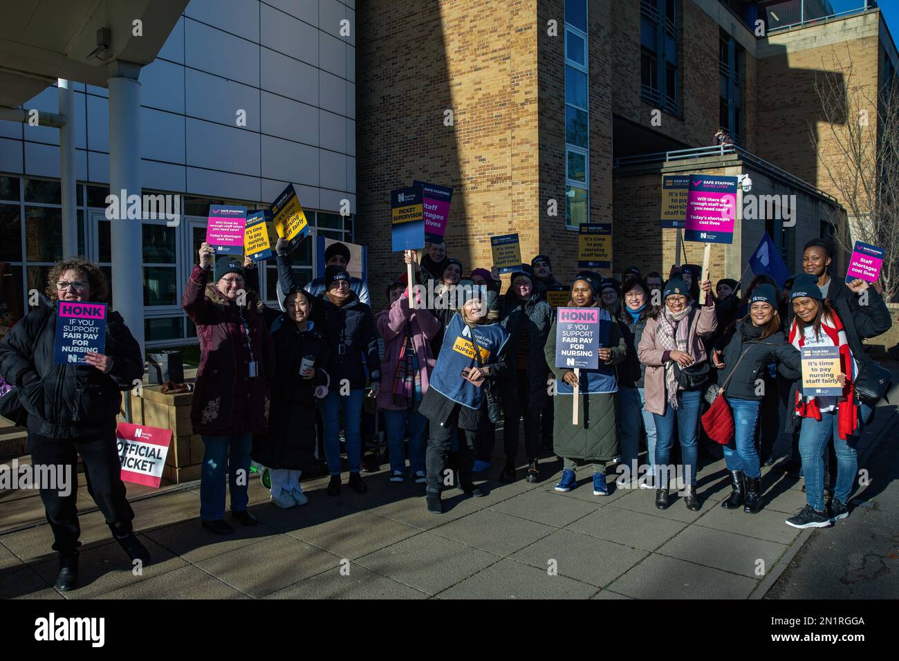 Reading, UK. 6th February, 2023. Nurses pose for a photograph at an ...