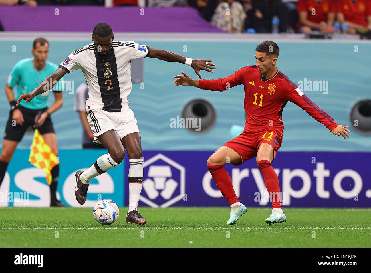 AL KHOR, QATAR - NOVEMBER 27: Ferran Torres, Antonio Ruediger during ...