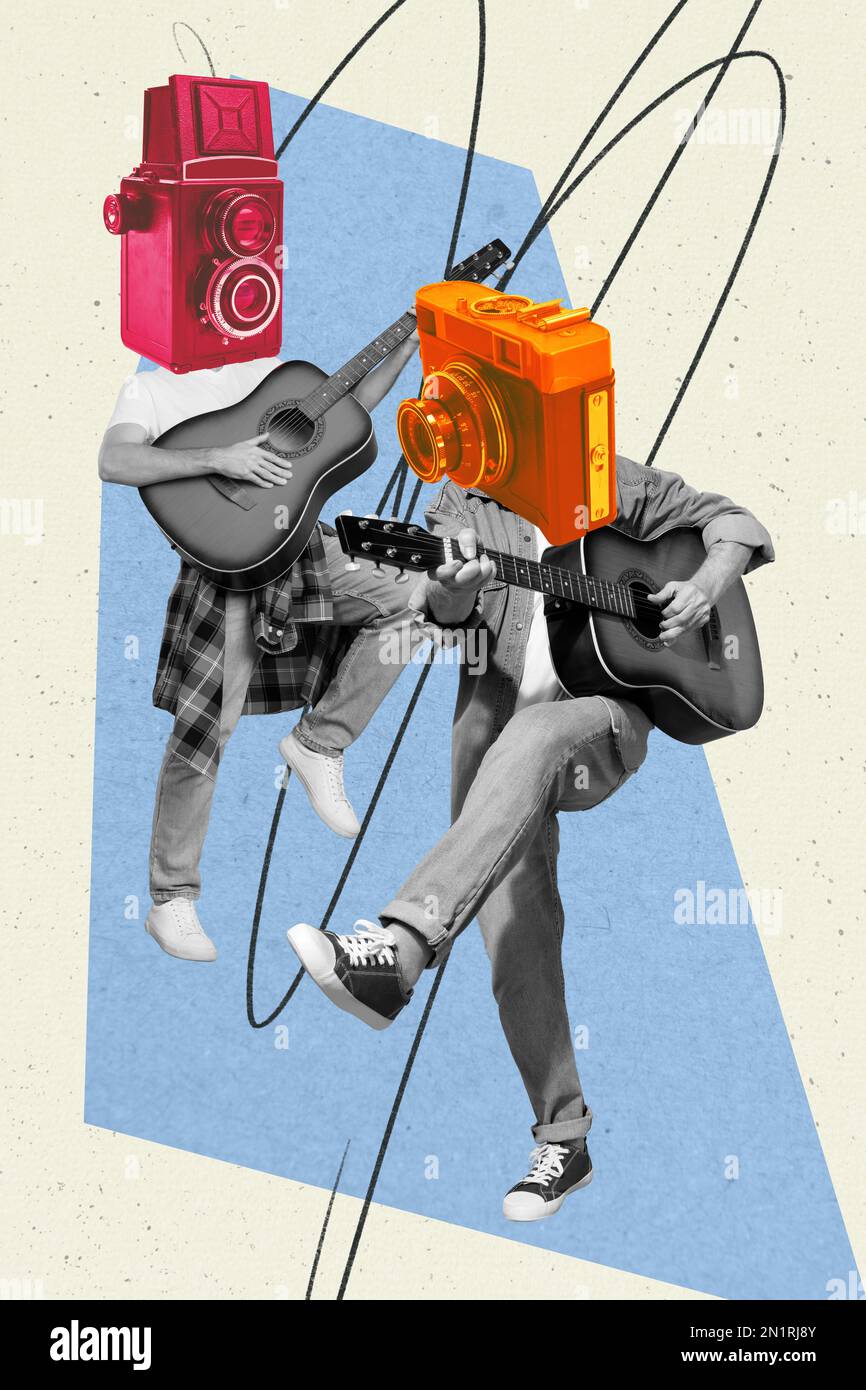 Photo cartoon comics sketch collage of funny funky guys vintage cameras ...