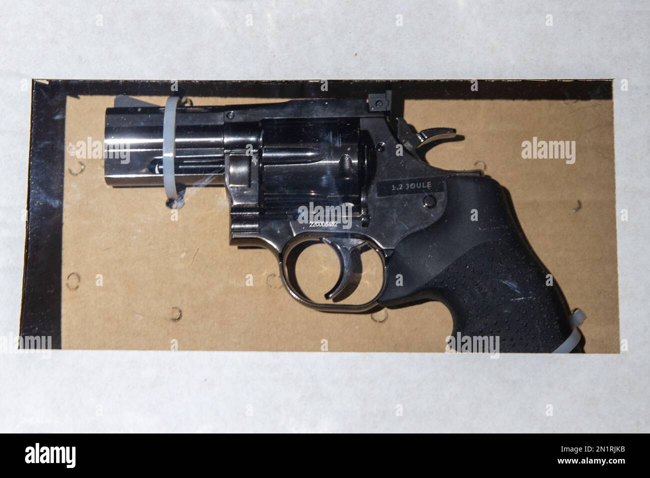 Replica snub nose revolver on display during a press conference at ...