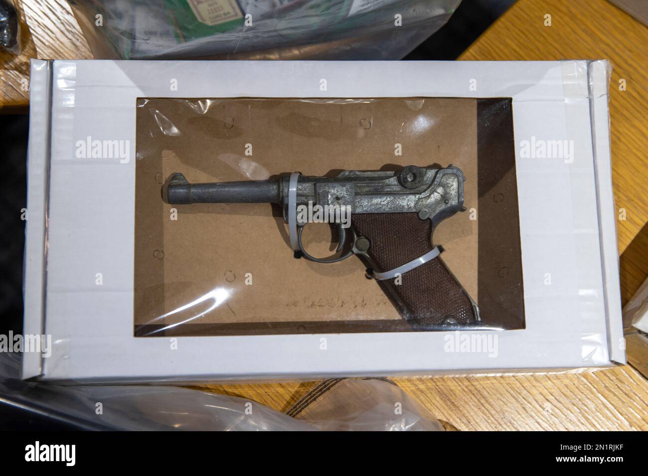 Replica Luger pistol on display during a press conference at Grosvenor ...